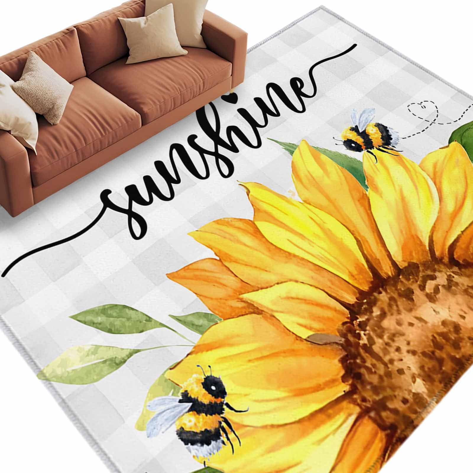 8x10 Area Rugs for Living Room, Sunflowers Bees Non Slip Area Rugs for ...