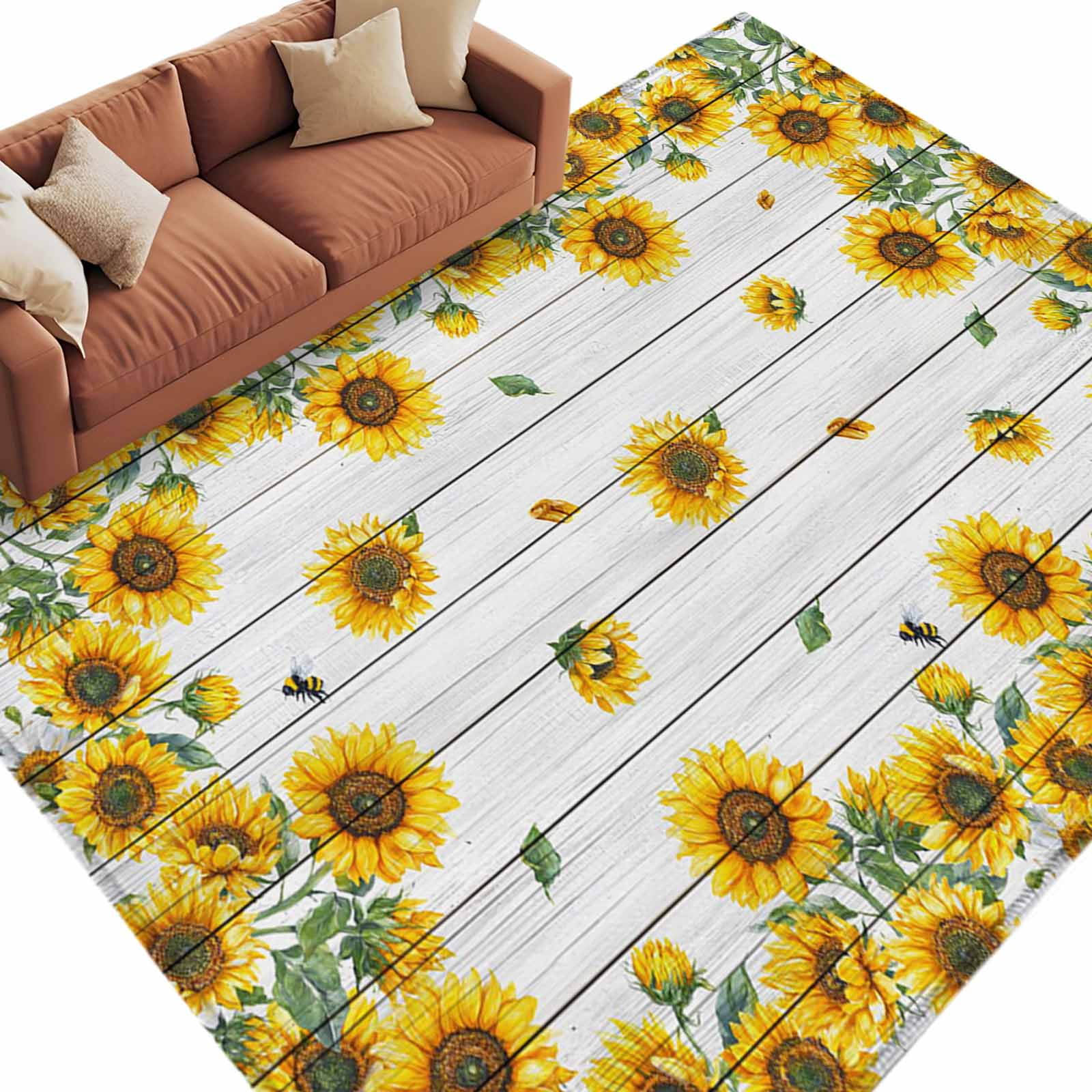 8x10 Area Rugs for Living Room, Sunflowers Non Slip Area Rugs for ...
