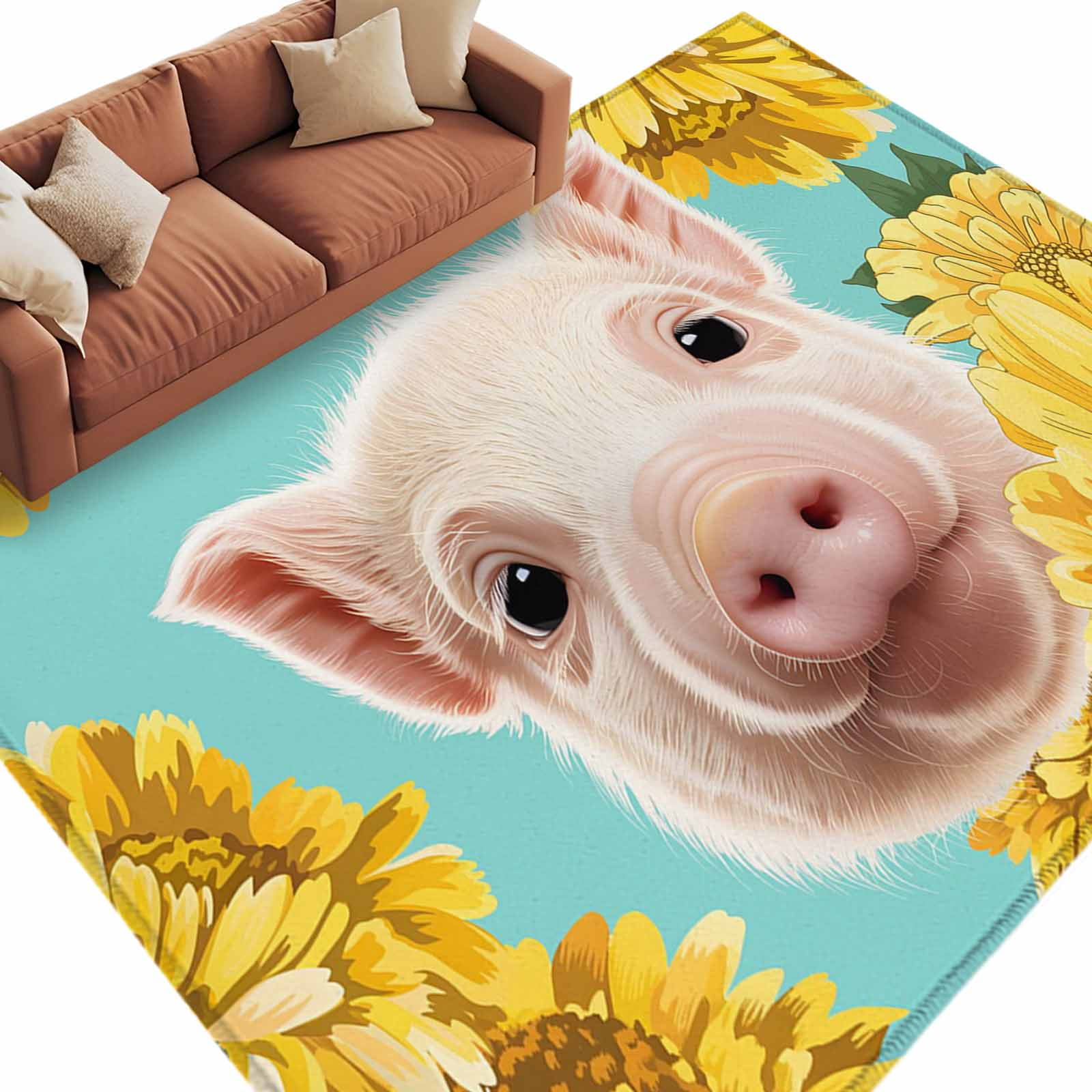 8x10 Area Rugs for Living Room, Sunflowers Pig Non Slip Area Rugs for ...