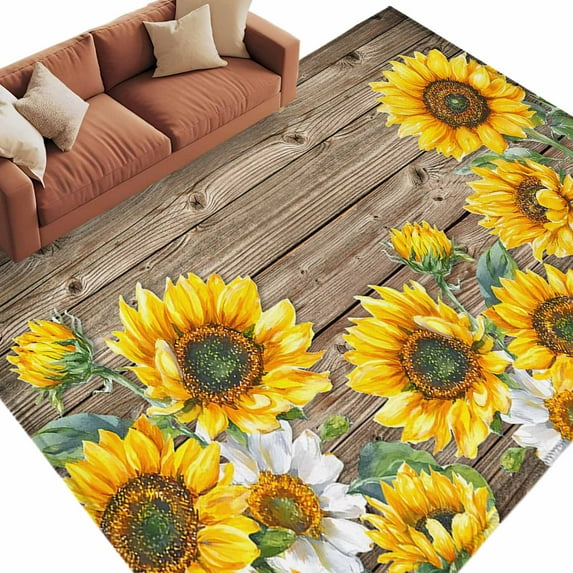 8x10 Area Rugs for Living Room, Sunflowers Retro Non Slip Area Rugs for ...