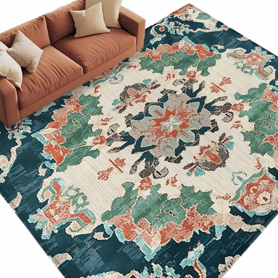 8x10 Area Rugs for Living Room, Teal Green Boho Floral Non Slip Area ...