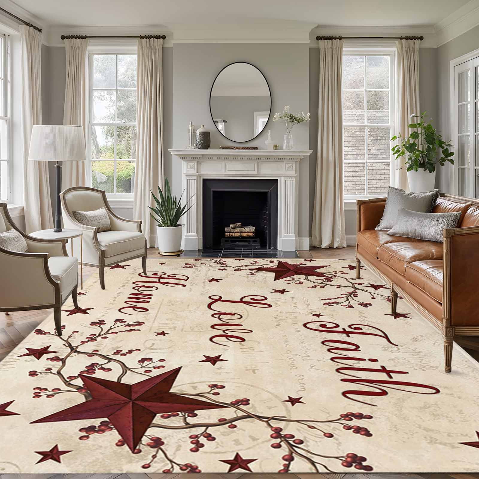 8x10 Area Rugs for Living Room, Texas Stars Retro Non Slip Area Rugs ...