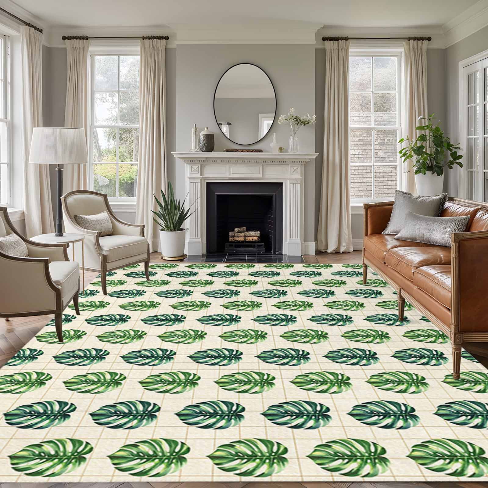 8x10 Area Rugs for Living Room, Tropical Leaf Non Slip Area Rugs for ...