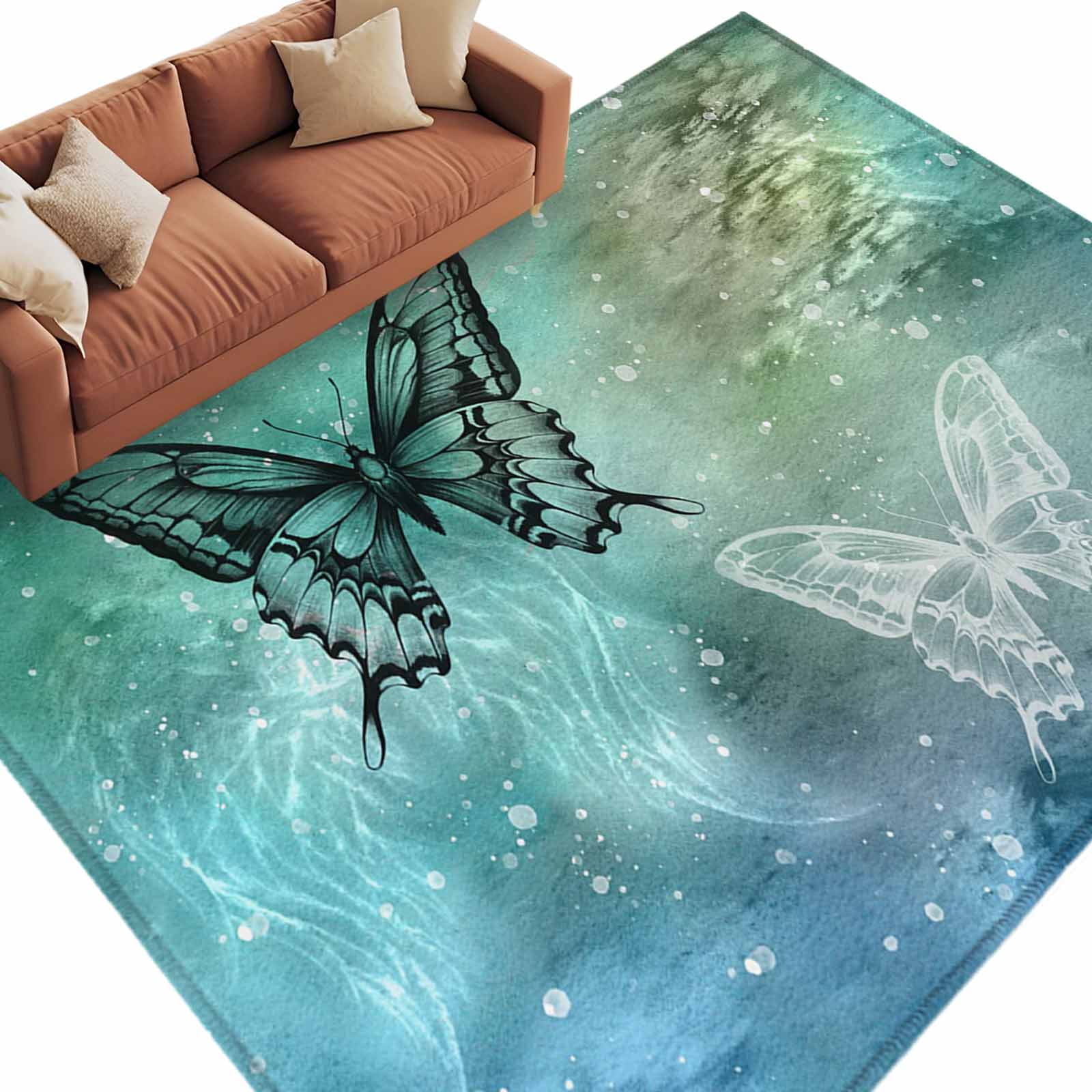 8x10 Area Rugs for Living Room, Turquoise Vintage Butterfly Non Slip ...