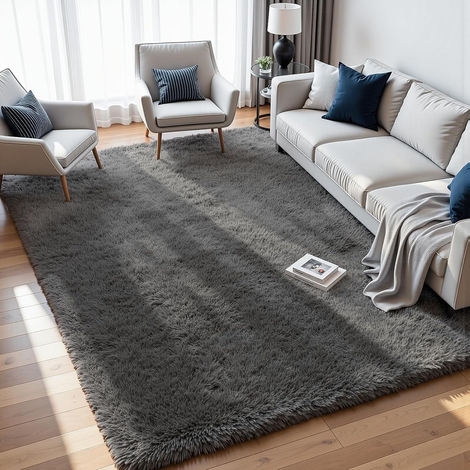 8x10 Area Rugs for Living Room: Ultra Soft Fluffy Shag Grey Rugs for ...
