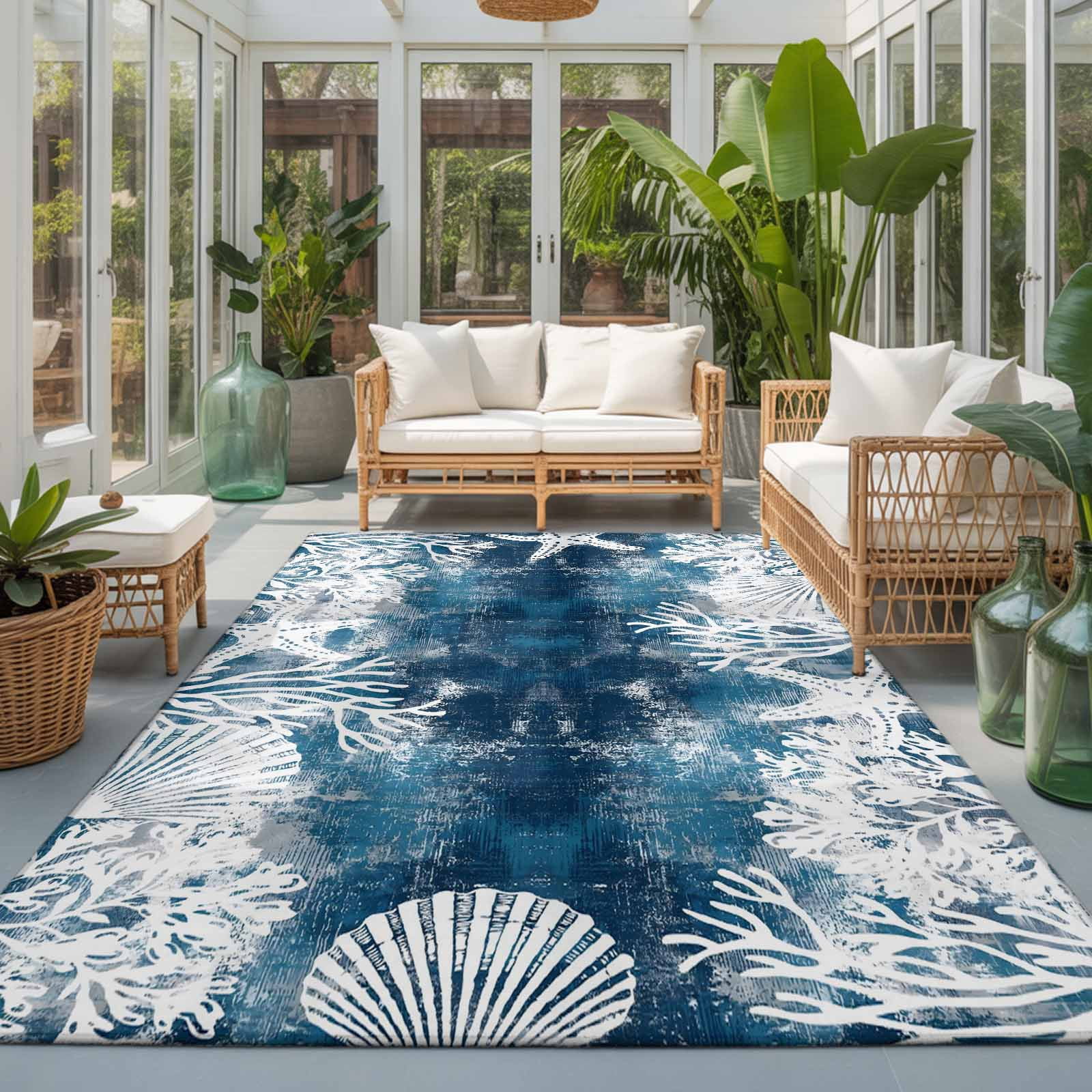 8x10 Area Rugs for Living Room, Vintage Blue Coastal Non Slip Area Rugs ...