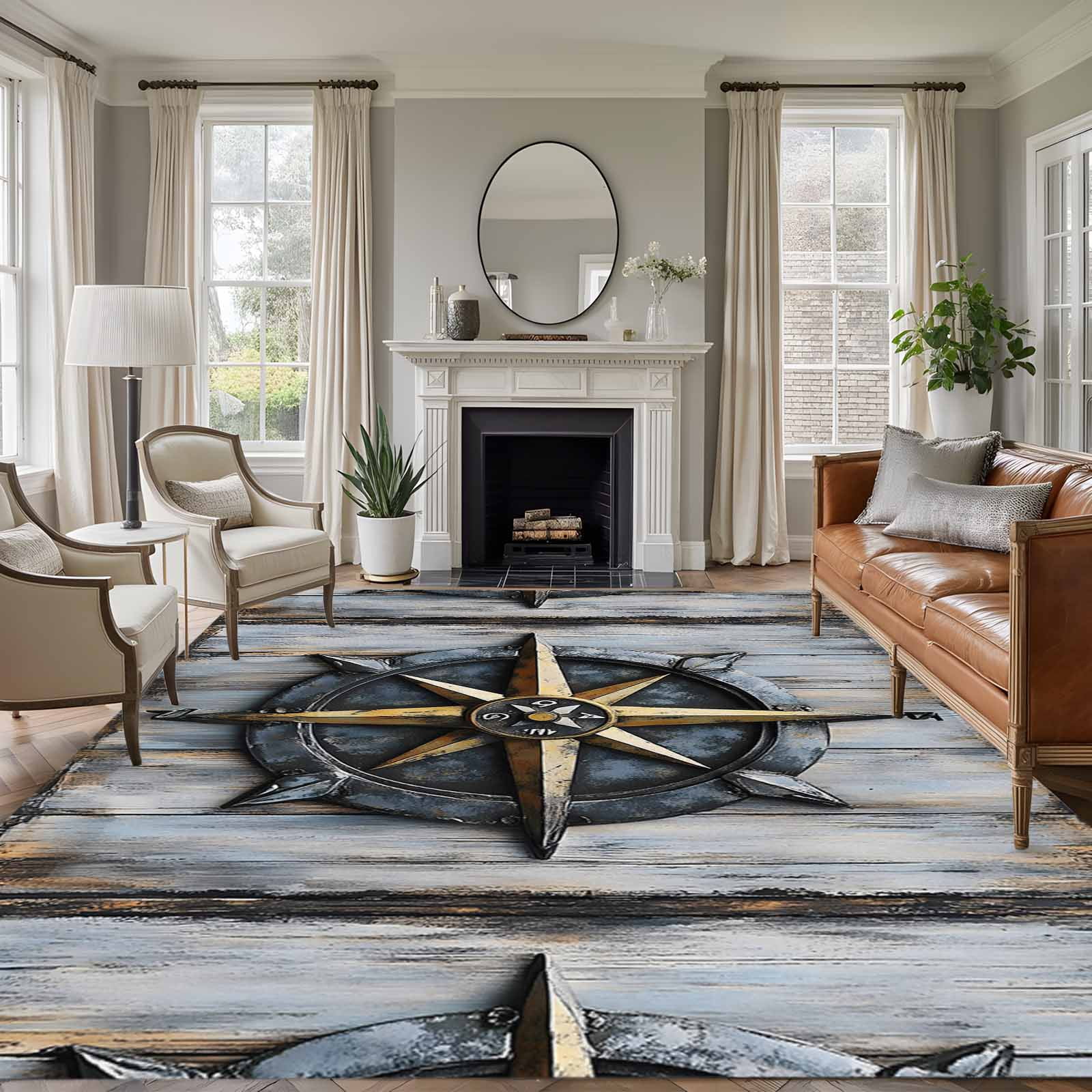 8x10 Area Rugs for Living Room, Vintage Compass Coastal Non Slip Area ...
