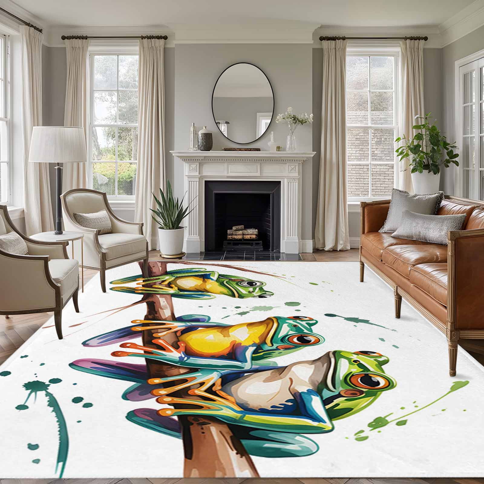 8x10 Area Rugs for Living Room, Watercolor Frog Non Slip Area Rugs for ...
