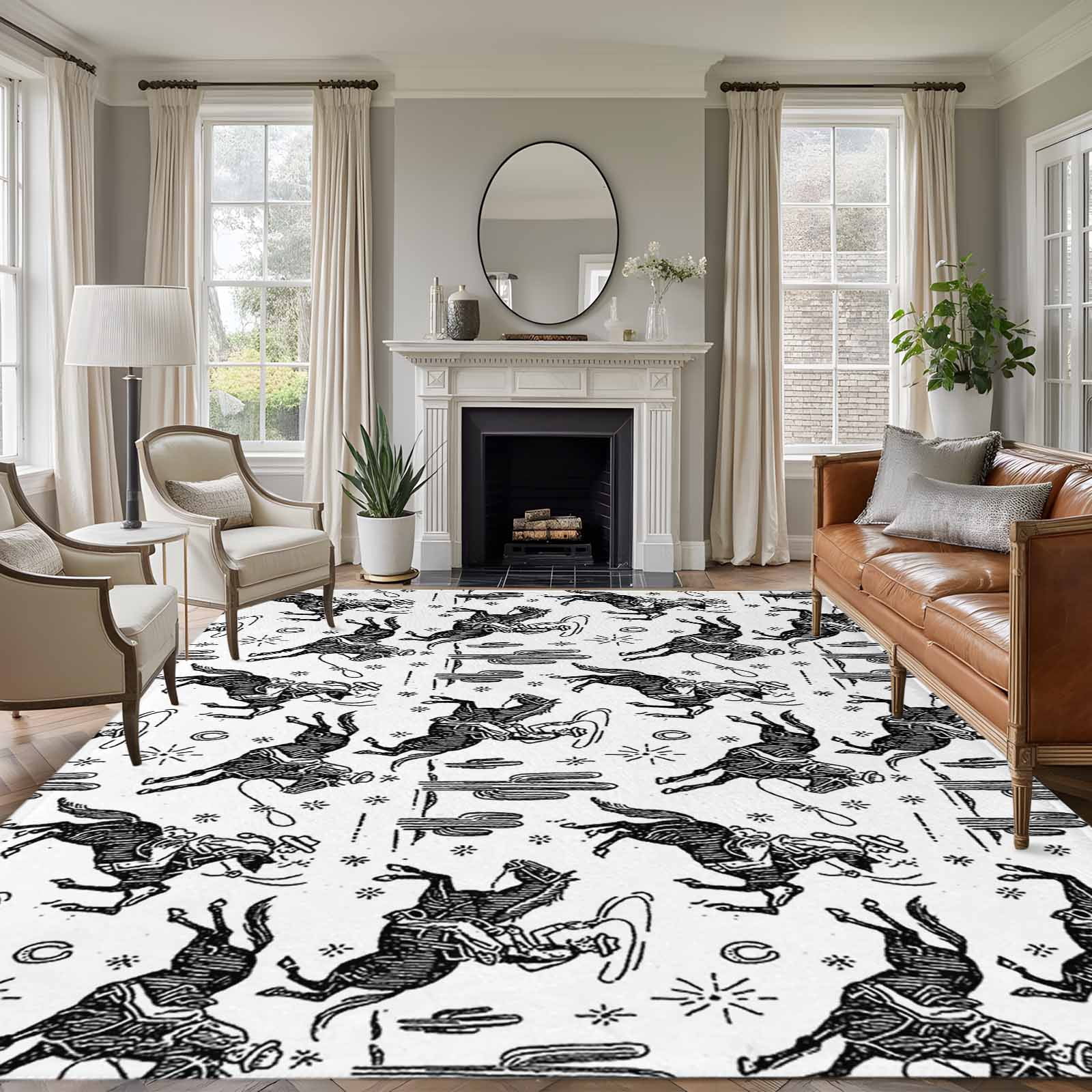 8x10 Area Rugs for Living Room, Western Cowboys Non Slip Area Rugs for ...