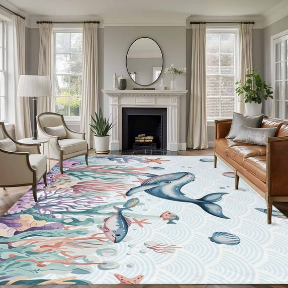 8x10 Area Rugs for Living Room, Whale Coastal Non Slip Area Rugs for ...