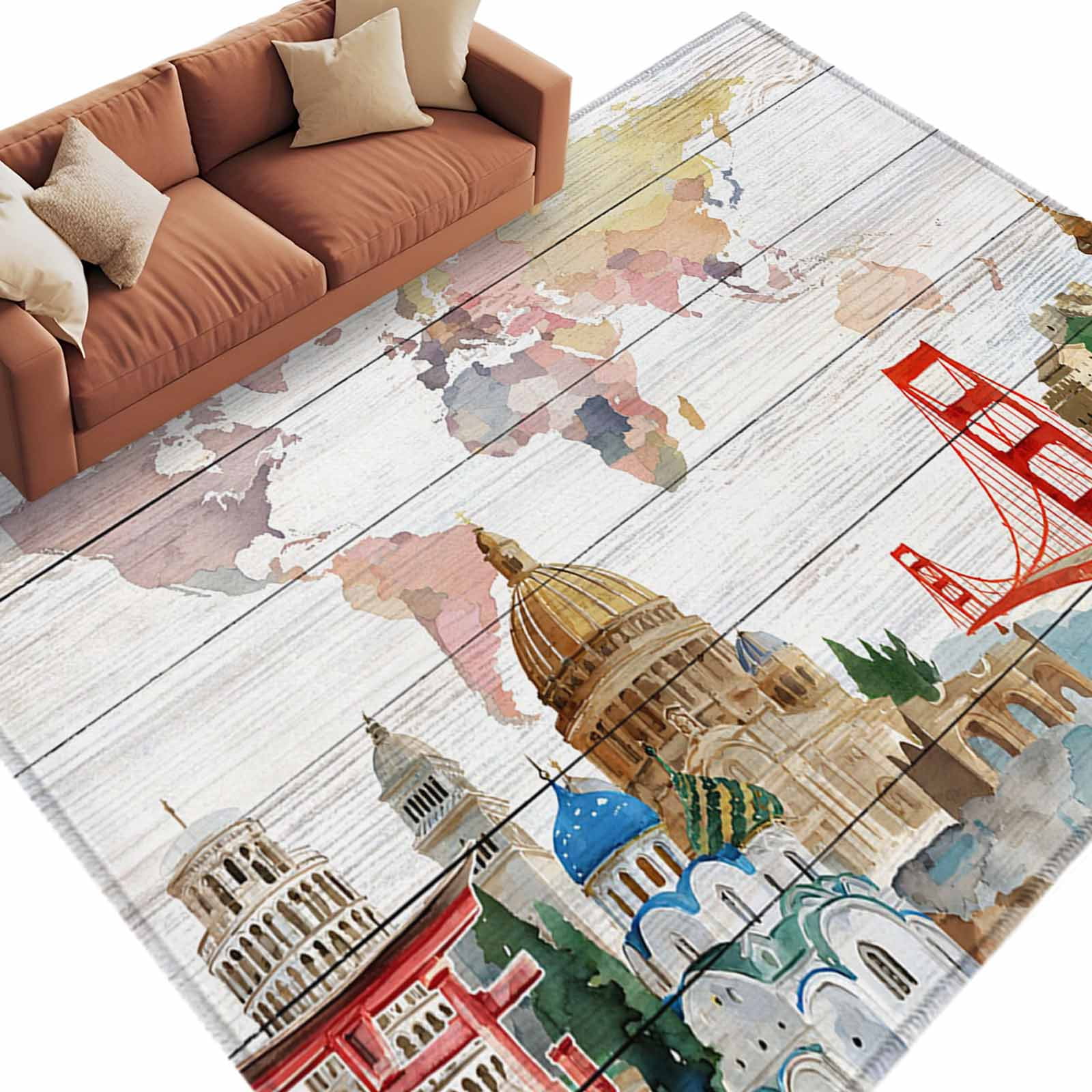 8x10 Area Rugs for Living Room, World Map Non Slip Area Rugs for ...