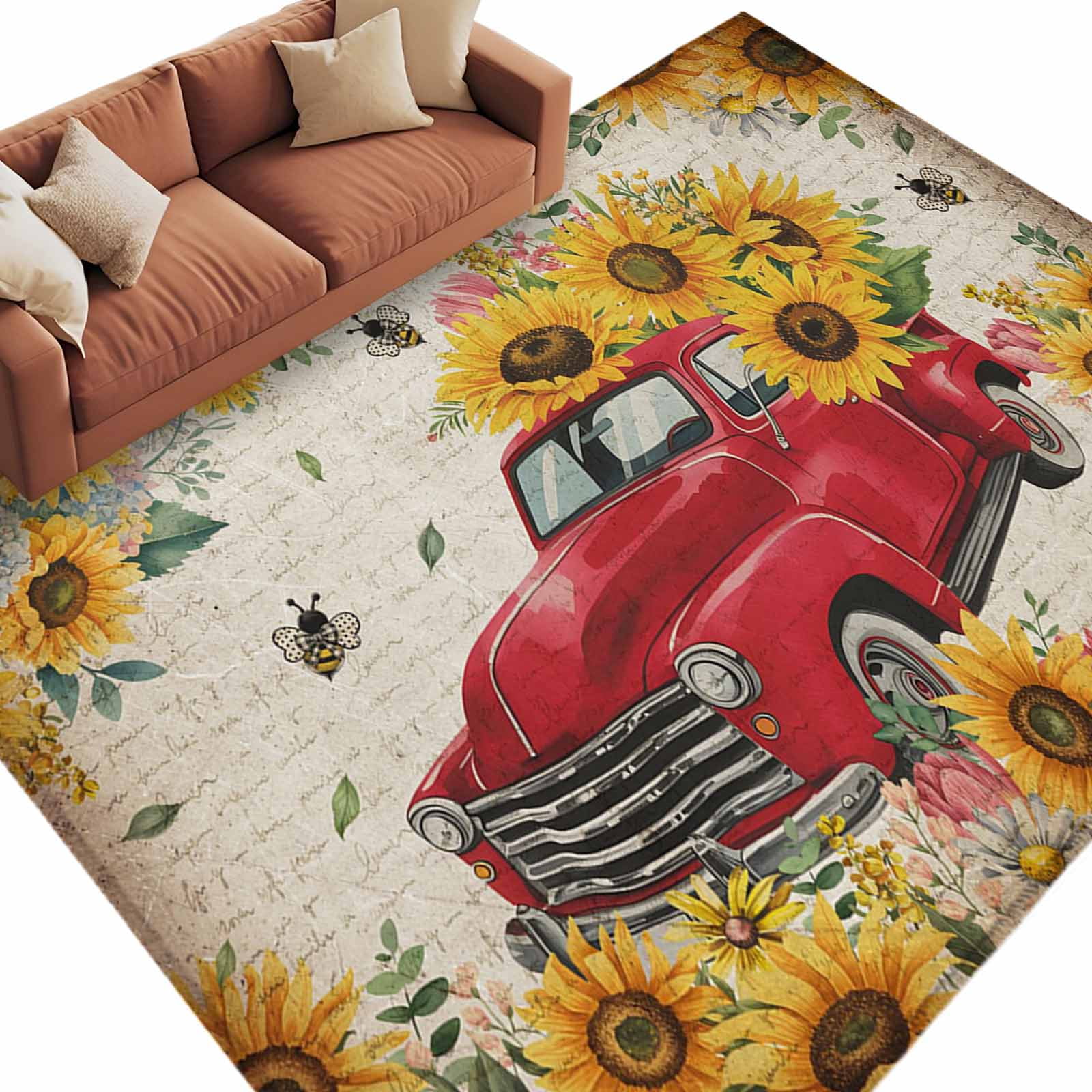 8x10 Area Rugs for Living Room, Yellow Flowers Non Slip Area Rugs for ...