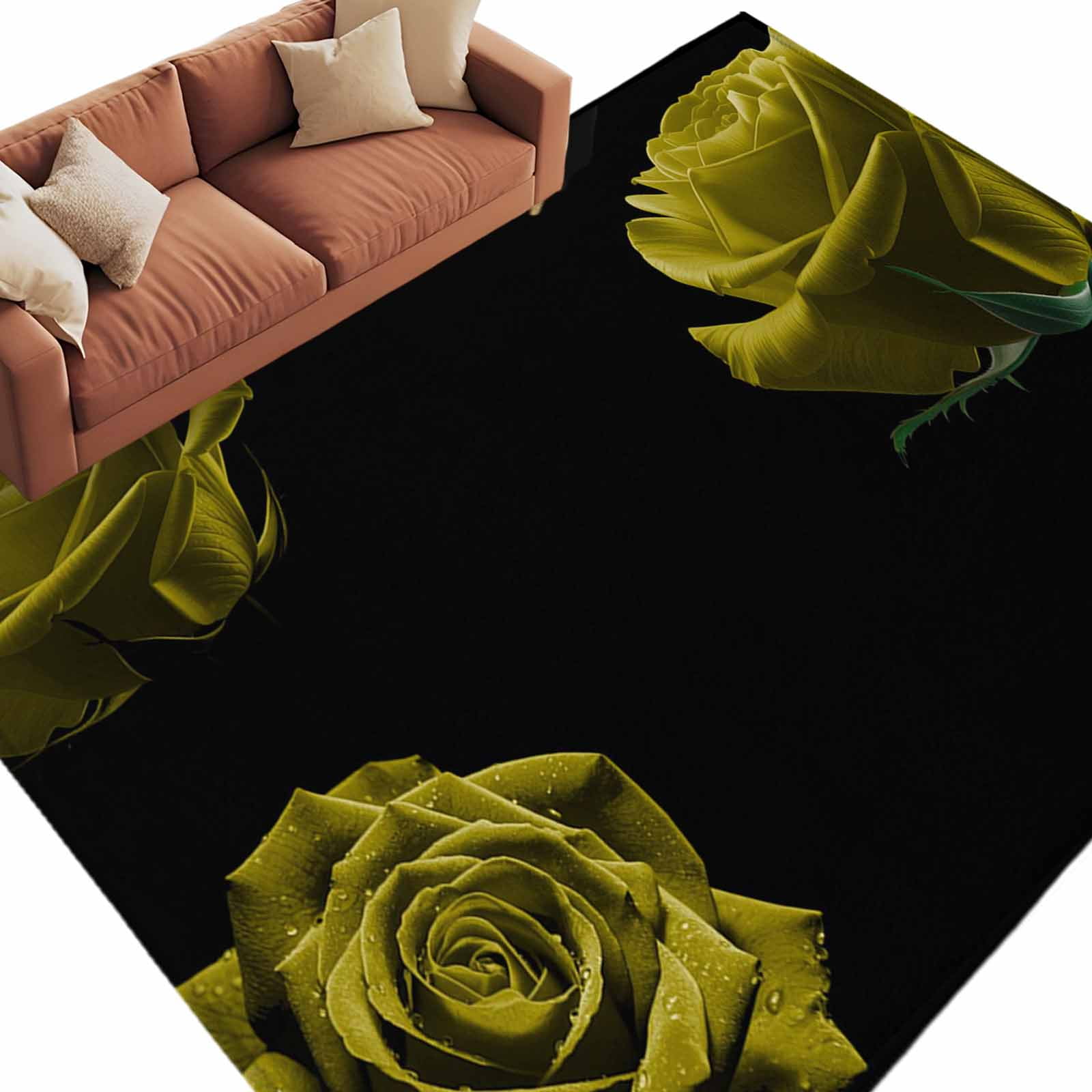 8x10 Area Rugs for Living Room, Yellow Rose Non Slip Area Rugs for ...