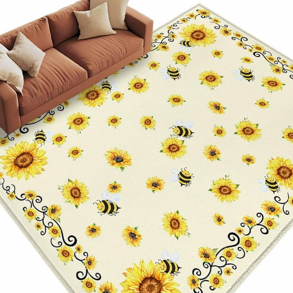 8x10 Area Rugs for Living Room, Yellow Sunflower Bees Non Slip Area ...