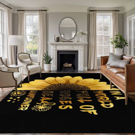 8x10 Area Rugs for Living Room, Yellow Sunflowers Non Slip Area Rugs ...