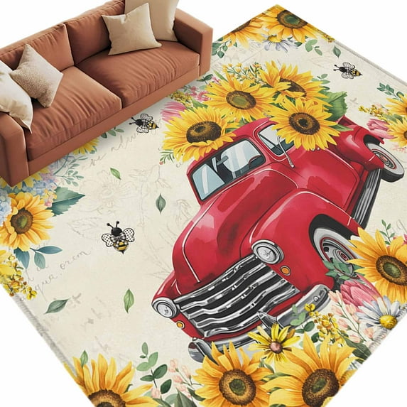 8x10 Area Rugs for Living Room, Yellow Sunflowers Non Slip Area Rugs ...