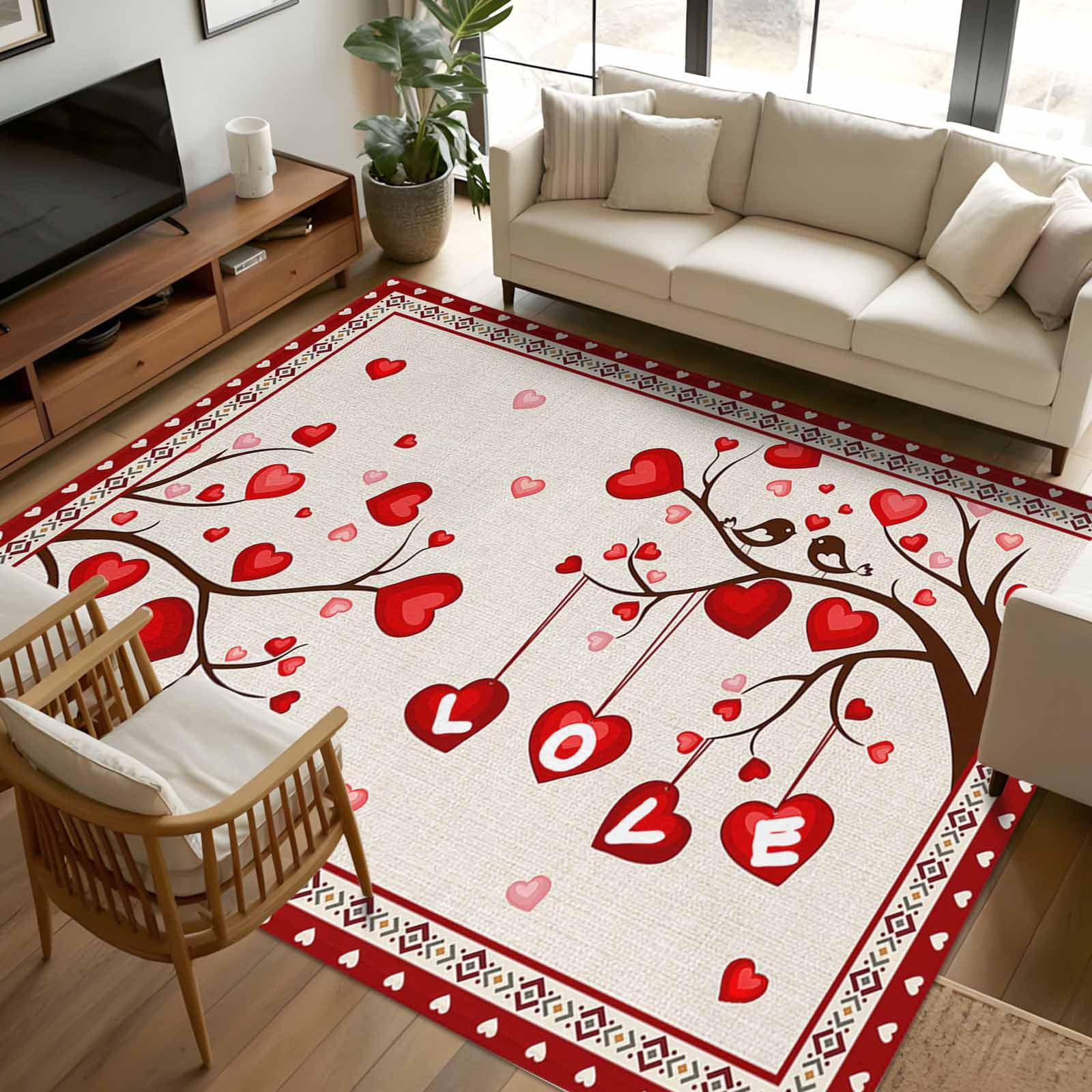 8x10 Area Rugs, Love-Tree-Bird, Non-Skid Rubber Backing Large Rectangle ...