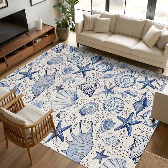 8x10 Area Rugs, Navy Blue Coastal Non-Skid Rubber Backing Large ...