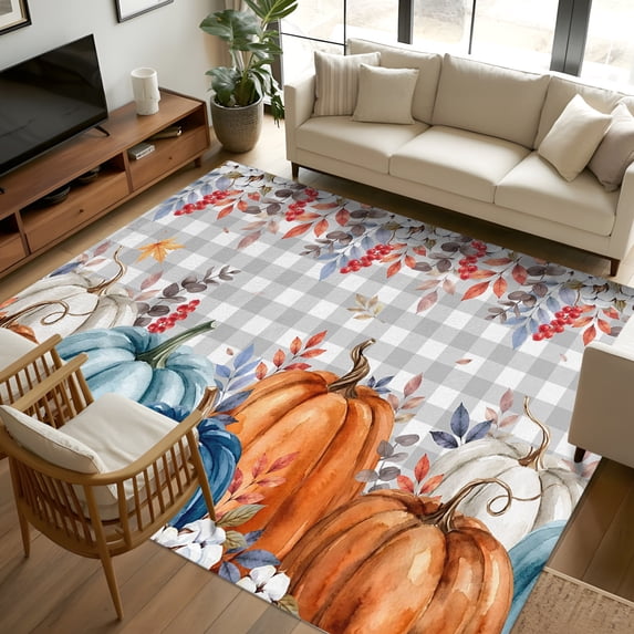 8x10 Area Rugs, Orange Blue Fall Non-Skid Rubber Backing Large ...