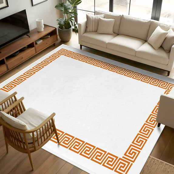 8x10 Area Rugs, Orange Geometric Non-Skid Rubber Backing Large ...