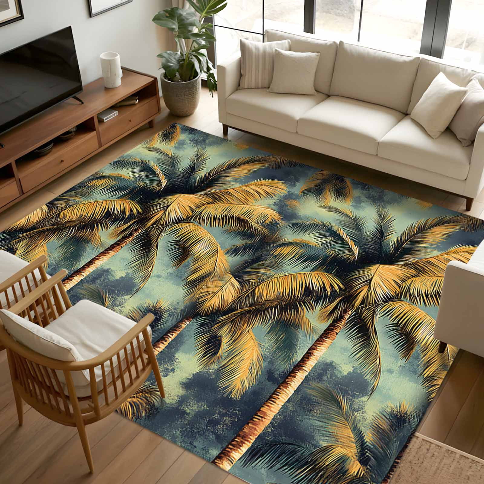 8x10 Area Rugs, Palm Tree Non-Skid Rubber Backing Large Rectangle Rugs ...