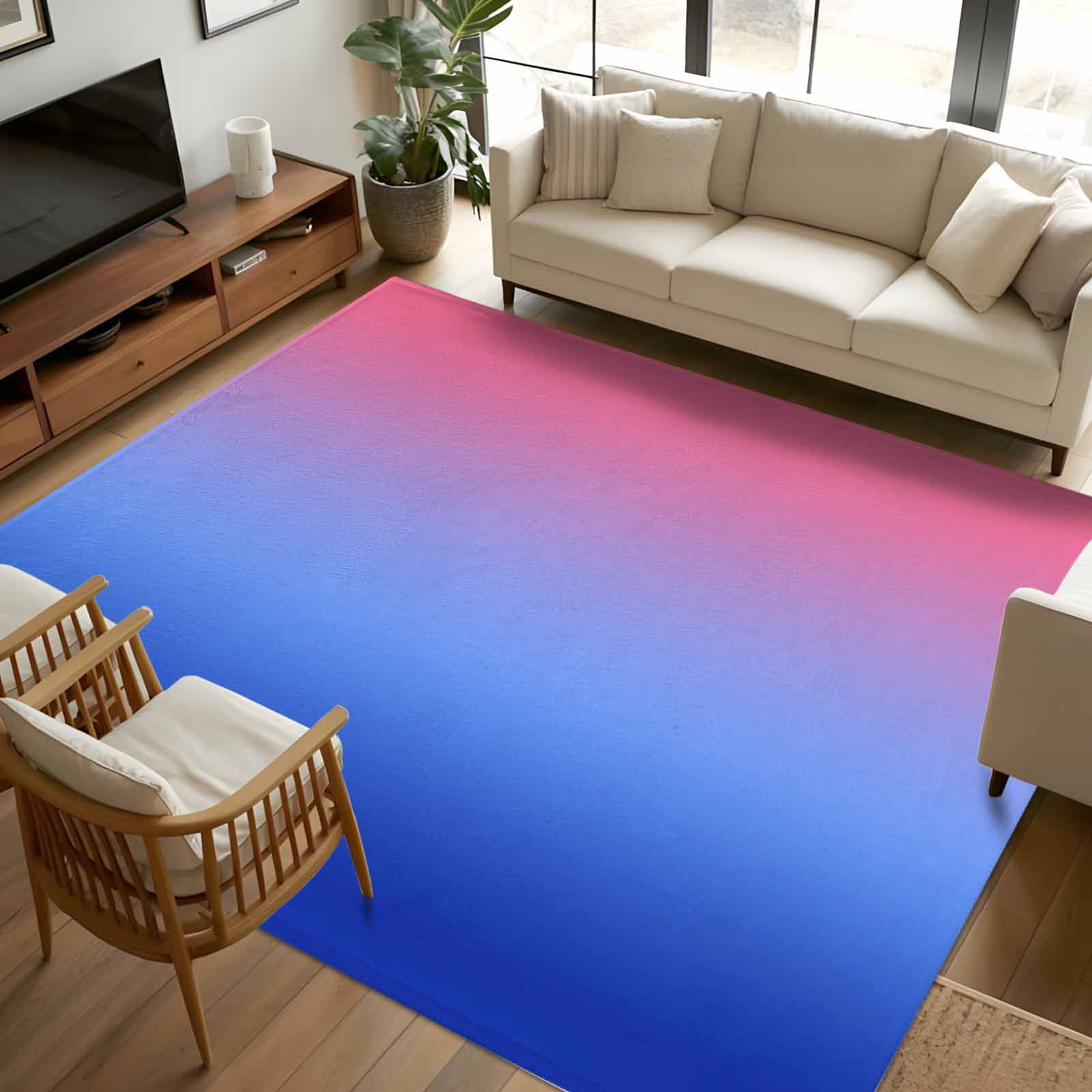 8x10 Area Rugs, Pink Blue Ombre Non-Skid Rubber Backing Large Rectangle ...