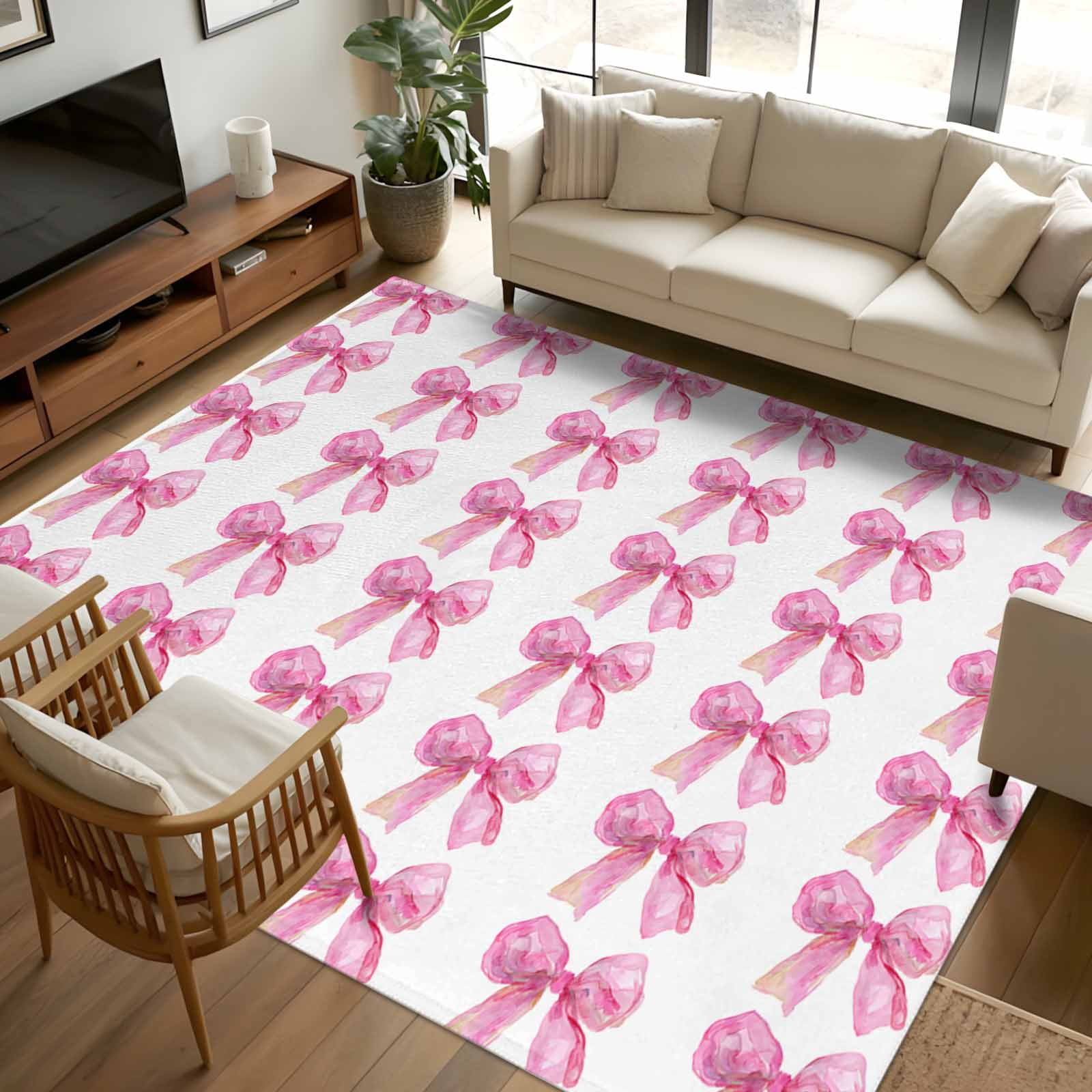8x10 Area Rugs Pink Bow Ribbon Non-Skid Rubber Backing Large Rectangle ...