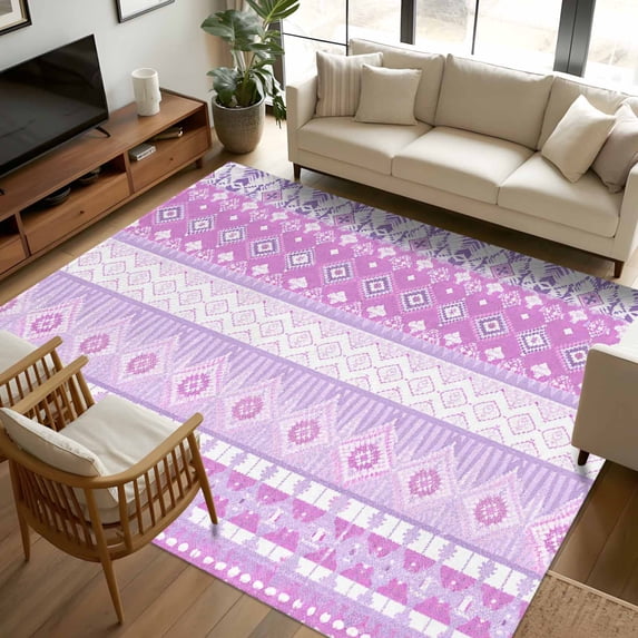 8x10 Area Rugs, Purple Pink Boho Non-Skid Rubber Backing Large ...