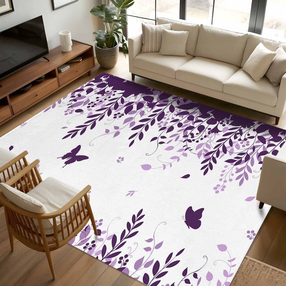 8x10 Area Rugs, Purple Spring Botanical Non-Skid Rubber Backing Large ...