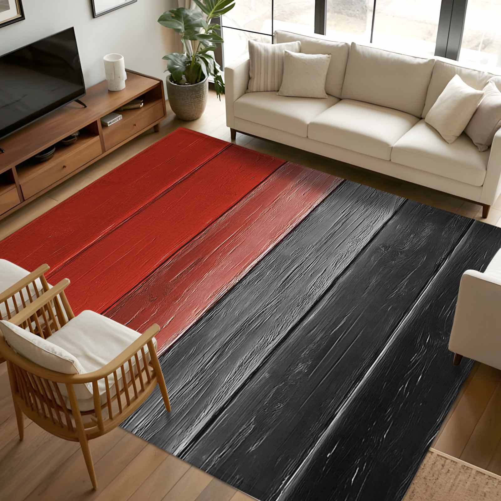 8x10 Area Rugs Red Black Ombre Non-Skid Rubber Backing Large Rectangle ...