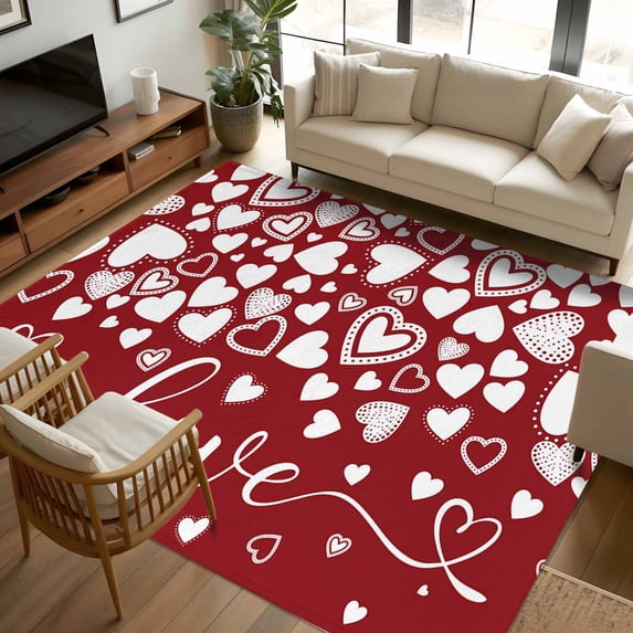 8x10 Area Rugs, Red White Valentine's Day Non-Skid Rubber Backing Large ...