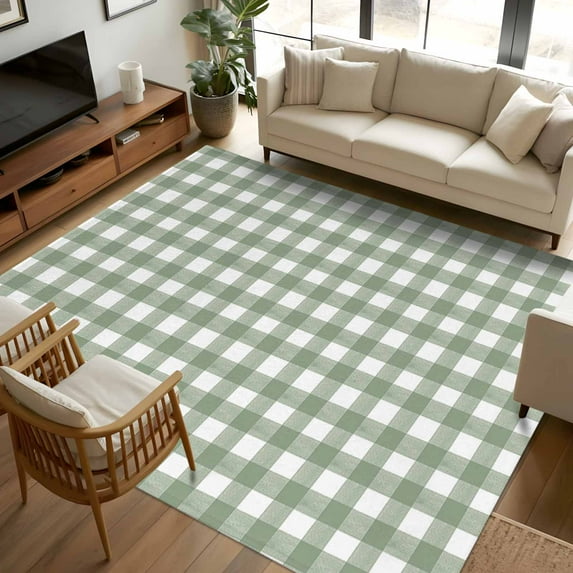 8x10 Area Rugs, Sage Green Buffalo Plaid Non-Skid Rubber Backing Large ...