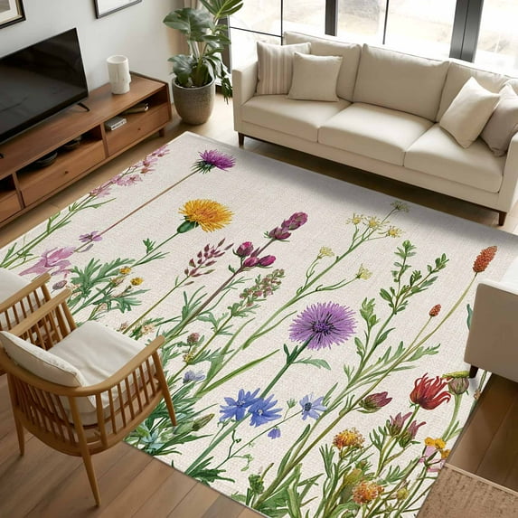 8x10 Area Rugs Spring Flowers Non-Skid Rubber Backing Large Rectangle ...