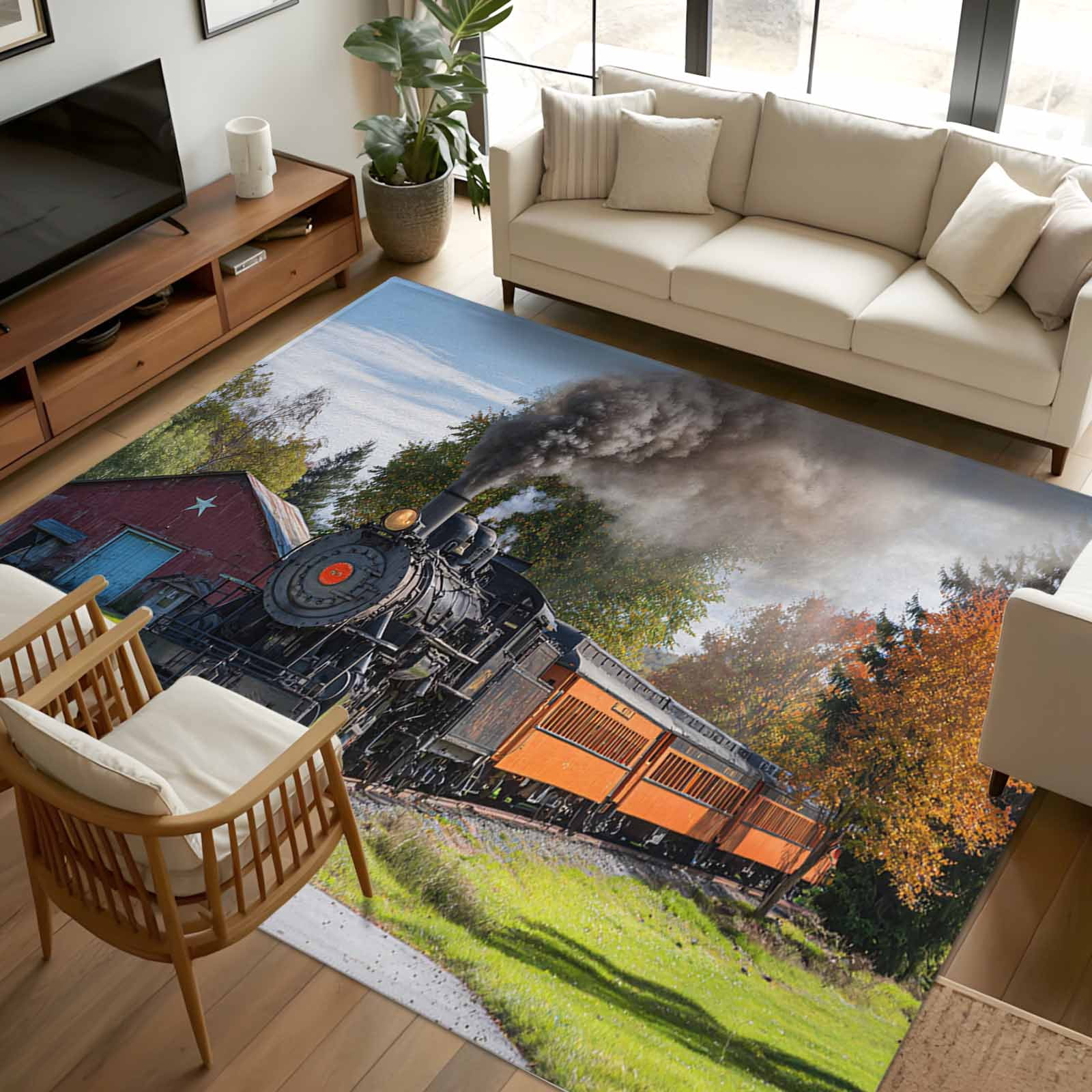8x10 Area Rugs, Steam Train Non-Skid Rubber Backing Large Rectangle ...
