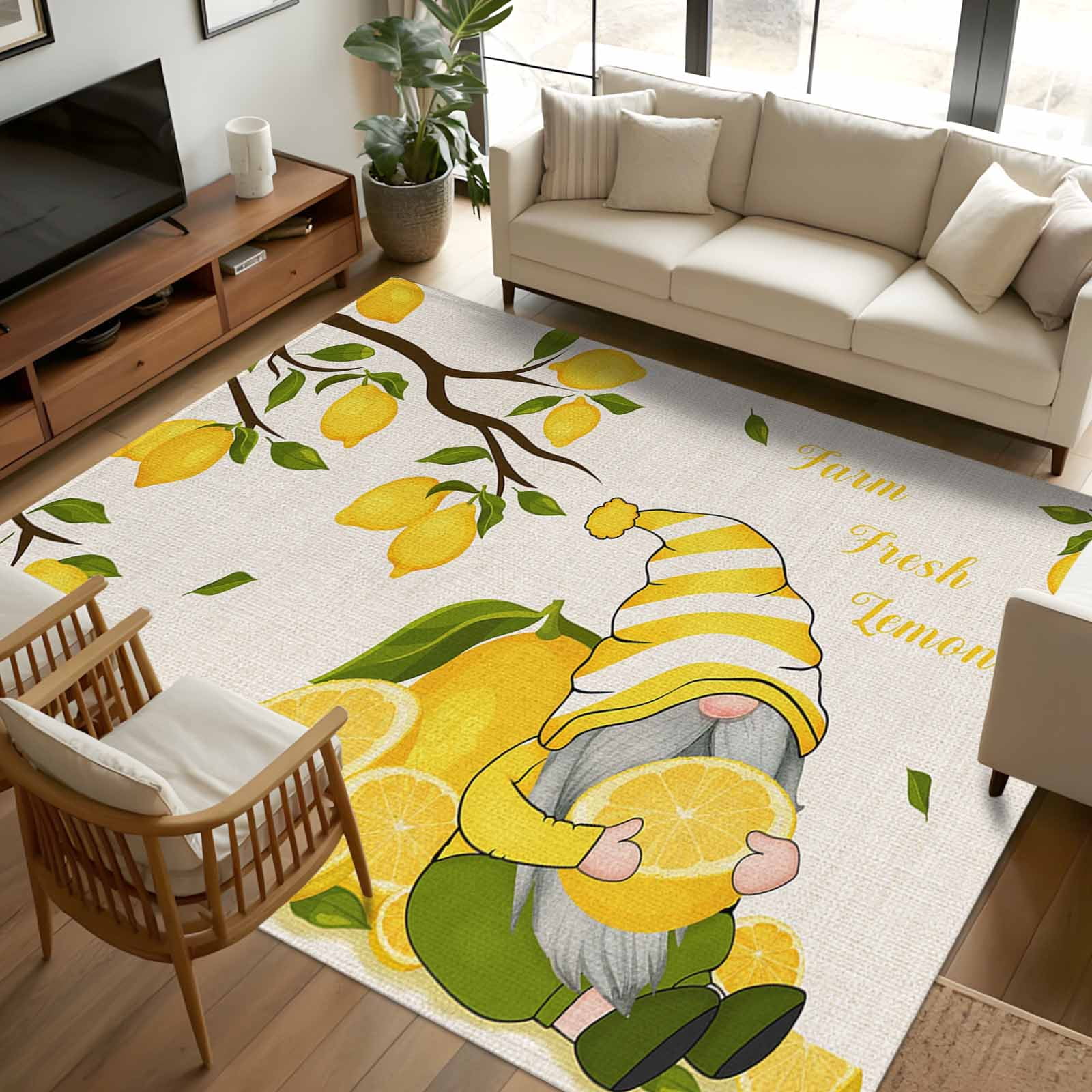 8x10 Area Rugs, Summer Lemon Non-Skid Rubber Backing Large Rectangle ...