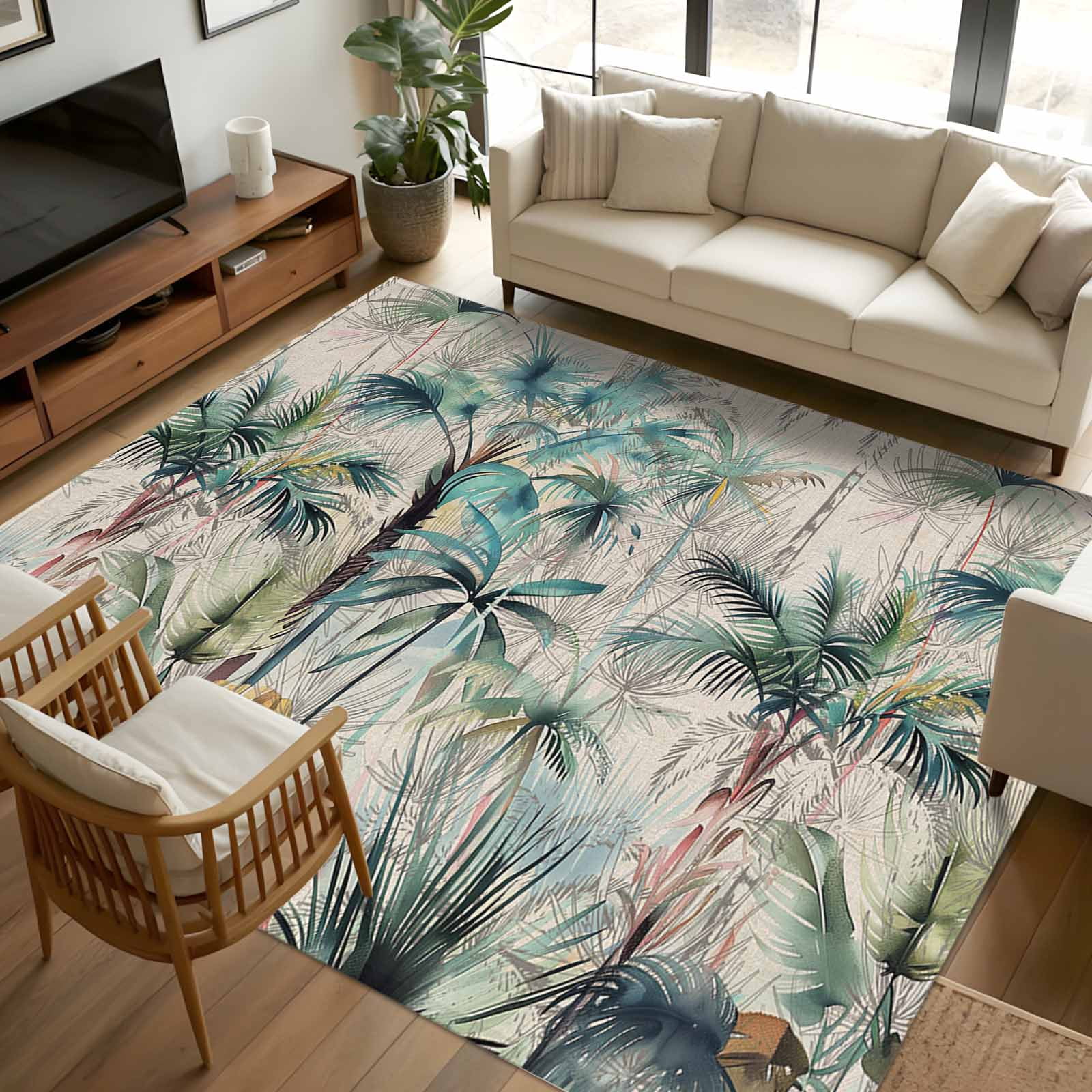 8x10 Area Rugs, Summer Palm Trees Non-Skid Rubber Backing Large ...
