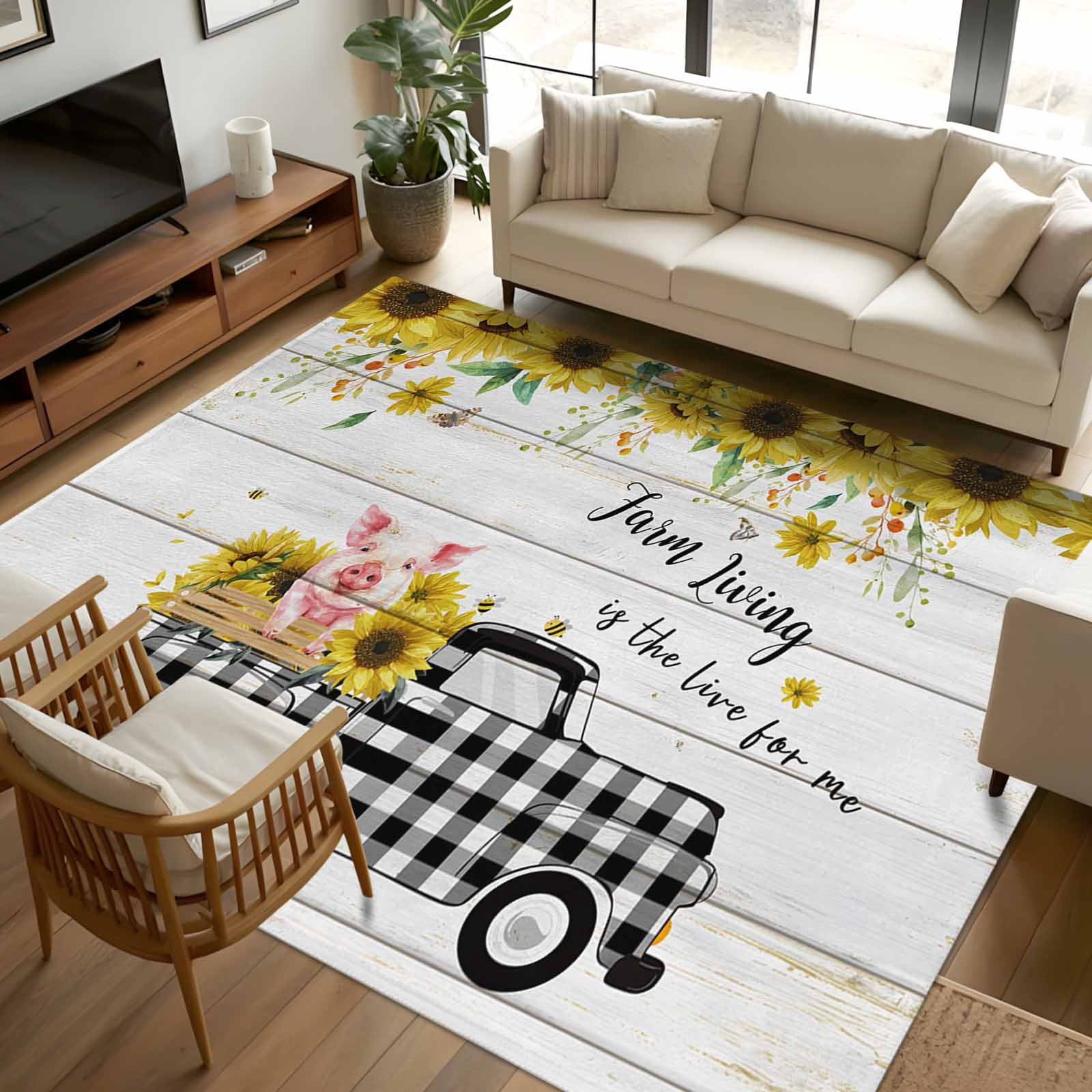 8x10 Area Rugs, Sunflowers Non-Skid Rubber Backing Large Rectangle Rugs ...