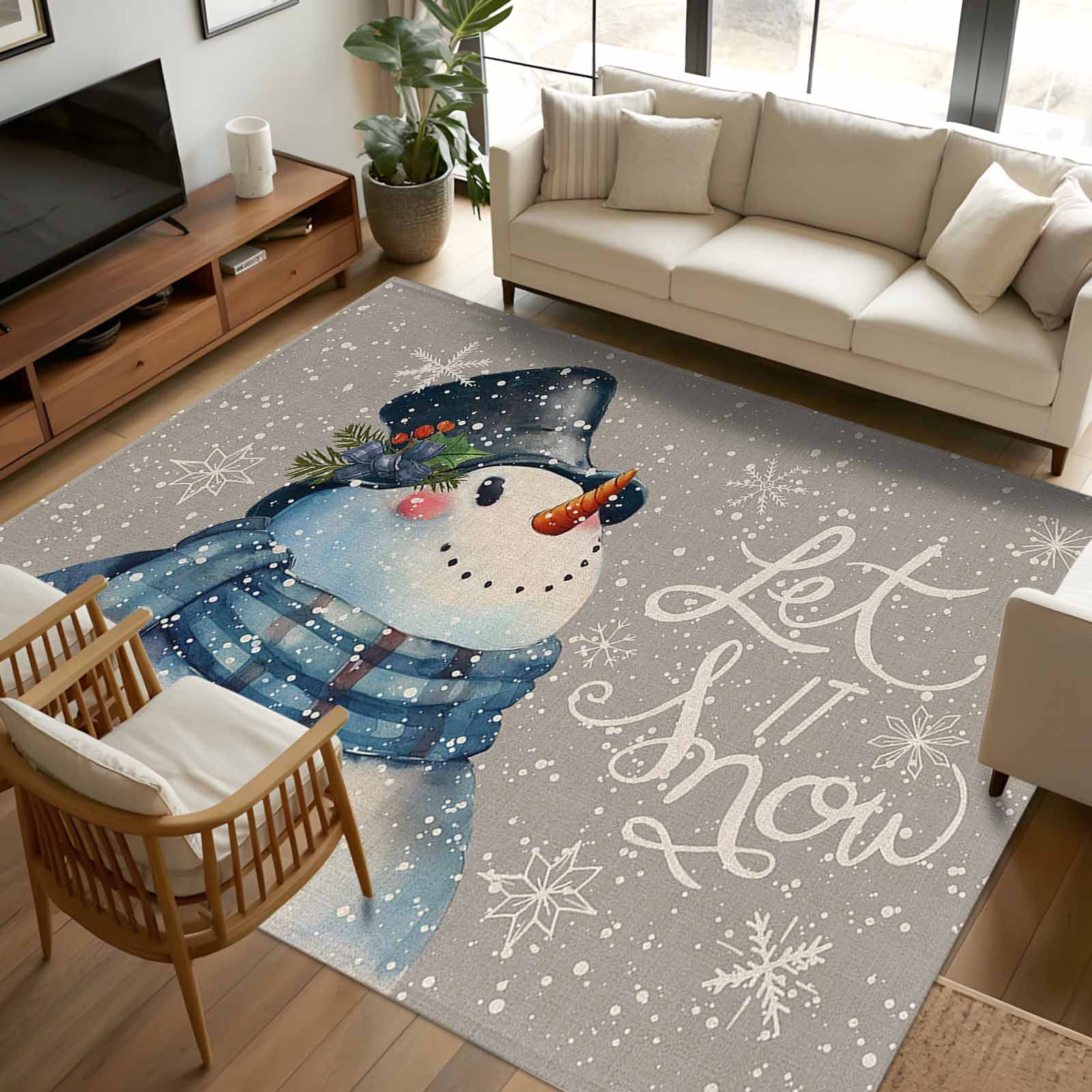 8x10 Area Rugs, Vintage Snowman, Non-Skid Rubber Backing Large ...