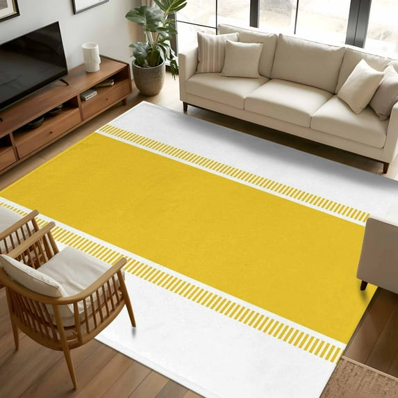 8x10 Area Rugs, Yellow Geometric Non-Skid Rubber Backing Large ...