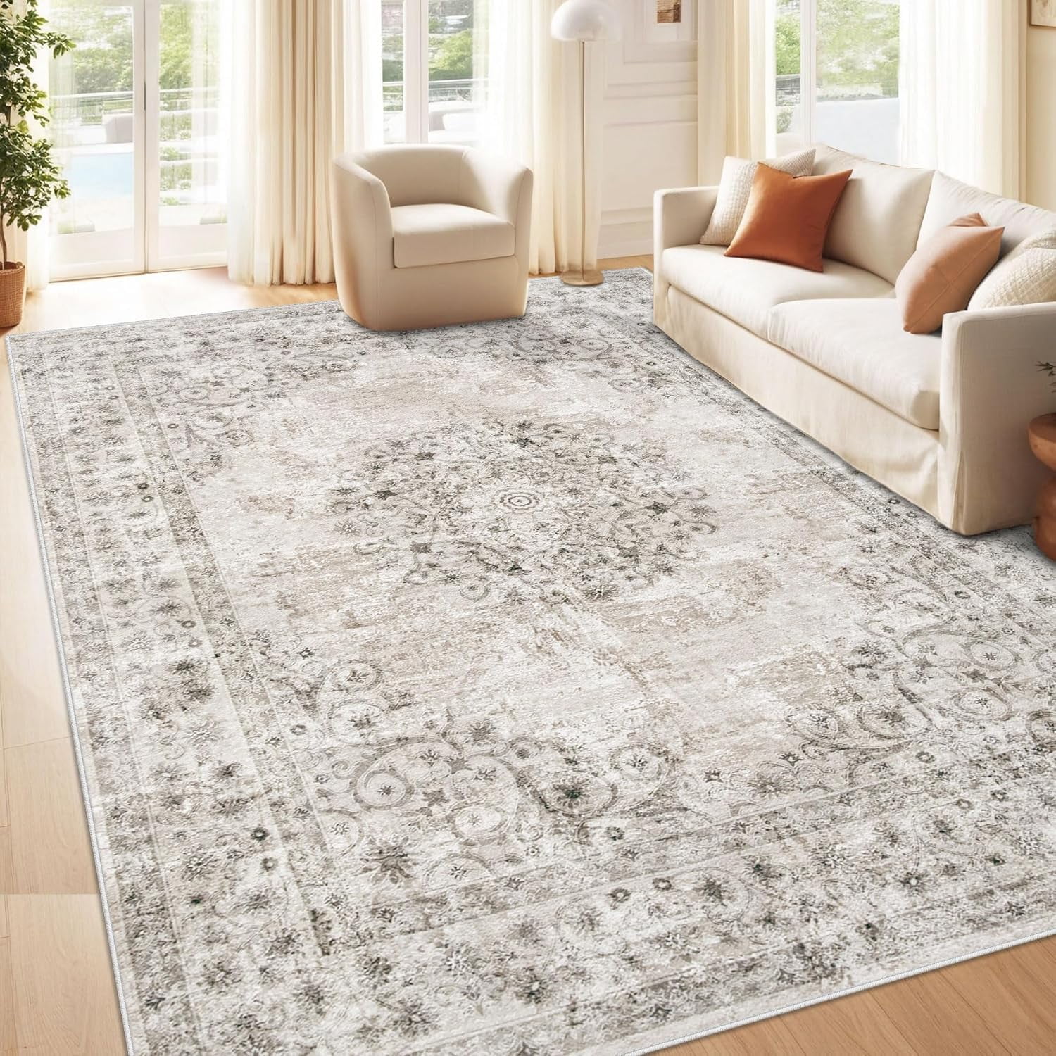 8x10 Area Rugs for Living Room: Washable Vintage Rug Indoor Soft Non ...