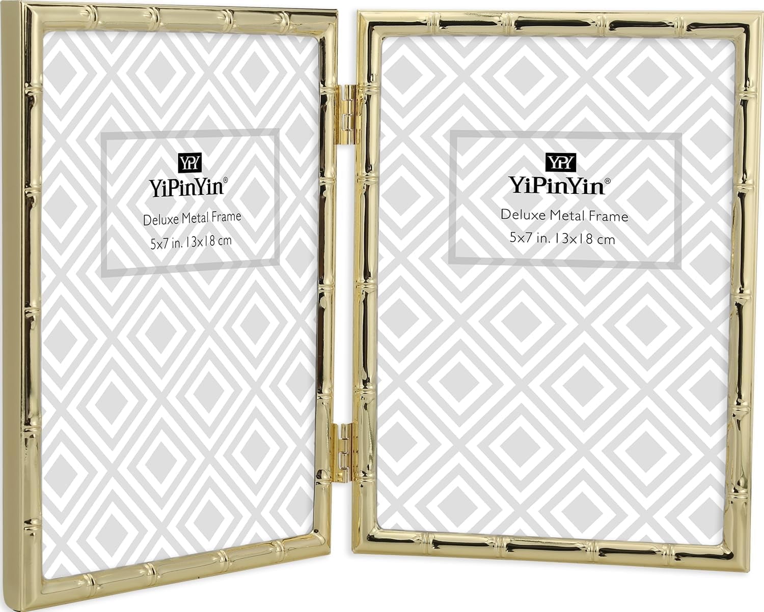 8x10'' Bamboo Detail Gold Metal Picture Frame with Acid Free Mat for 5 ...