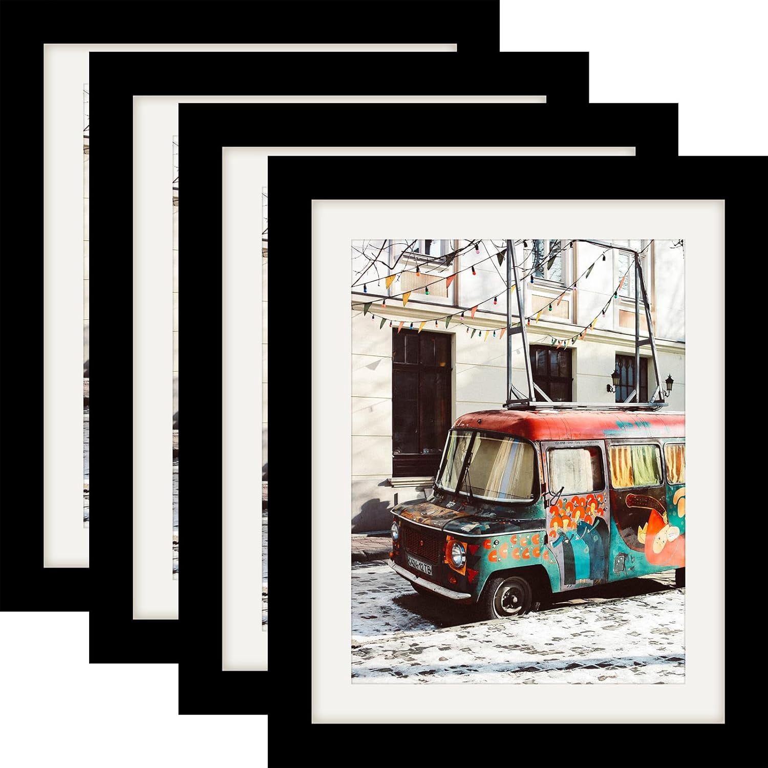8x10 Black Picture Frames Nature Solid Wood 4 Pack for Wall Mounting ...