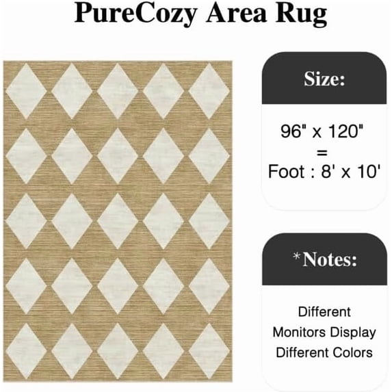 8x10 Checkered Area Rugs for Living Room Brown Machine Washable Large ...