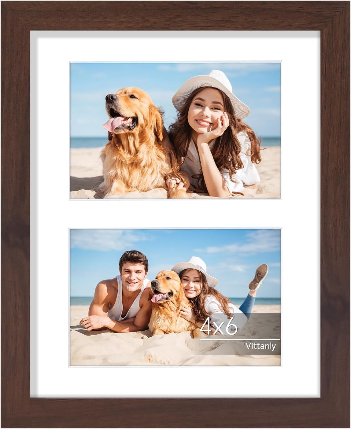 8x10 Collage Picture Frame, Displays 2Pcs 4x6 Pictures with Mat or 1Pcs ...