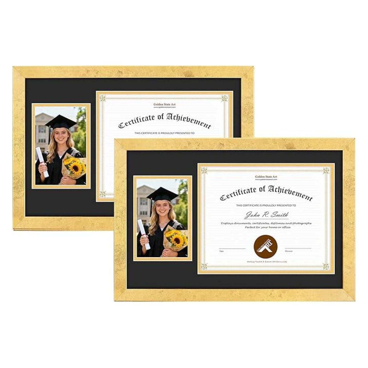 8x10 Diploma Frame and 4x6 Picture, Solid Wood Certificate Frame with ...