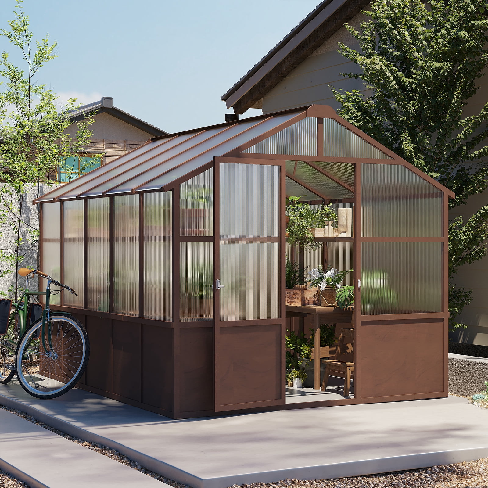 8x10 FT Premium Cedar Wood Greenhouse Kit, 6MM Twin-Wall Polycarbonate ...