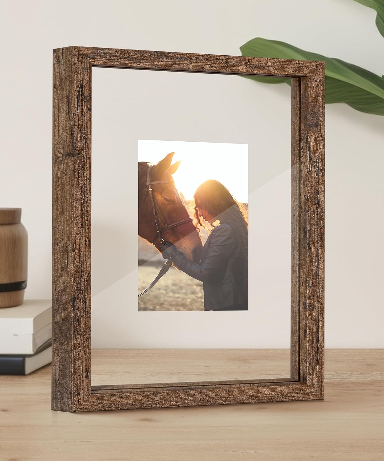 8x10 Floating Frame Black Picture Frame with Double Sided Real Glass ...