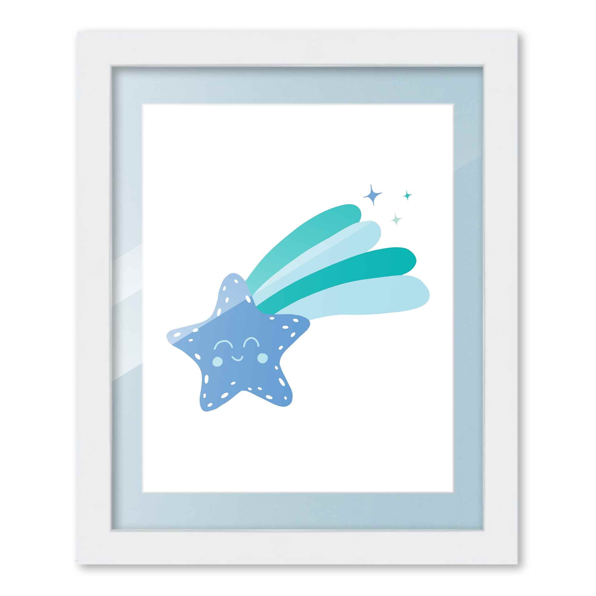 8x10 Framed Nursery Wall Art Boho Galaxy Shooting Star Poster in Blue ...
