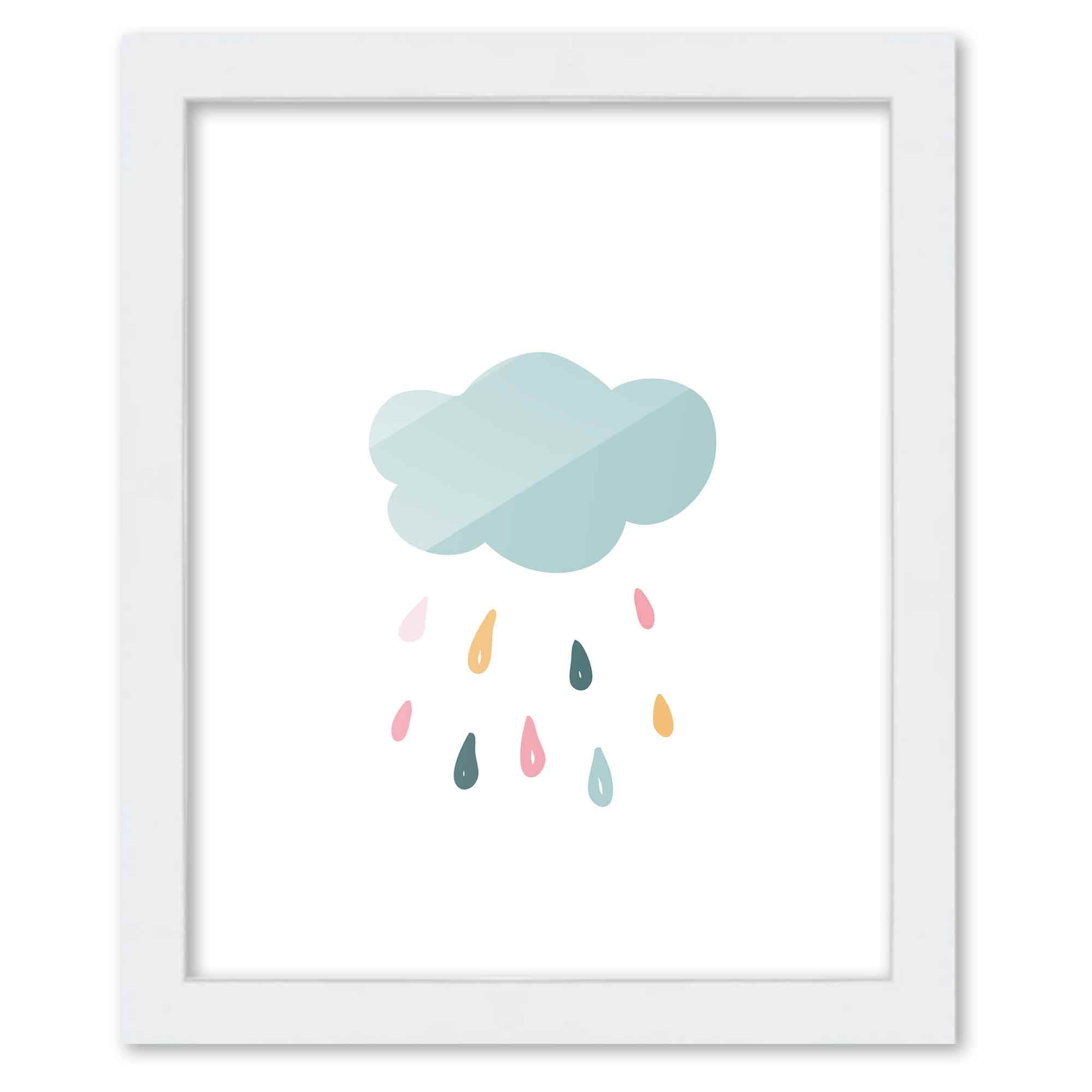 8x10 Framed Nursery Wall Art Boho Rain Cloud Poster In White Wood Frame ...