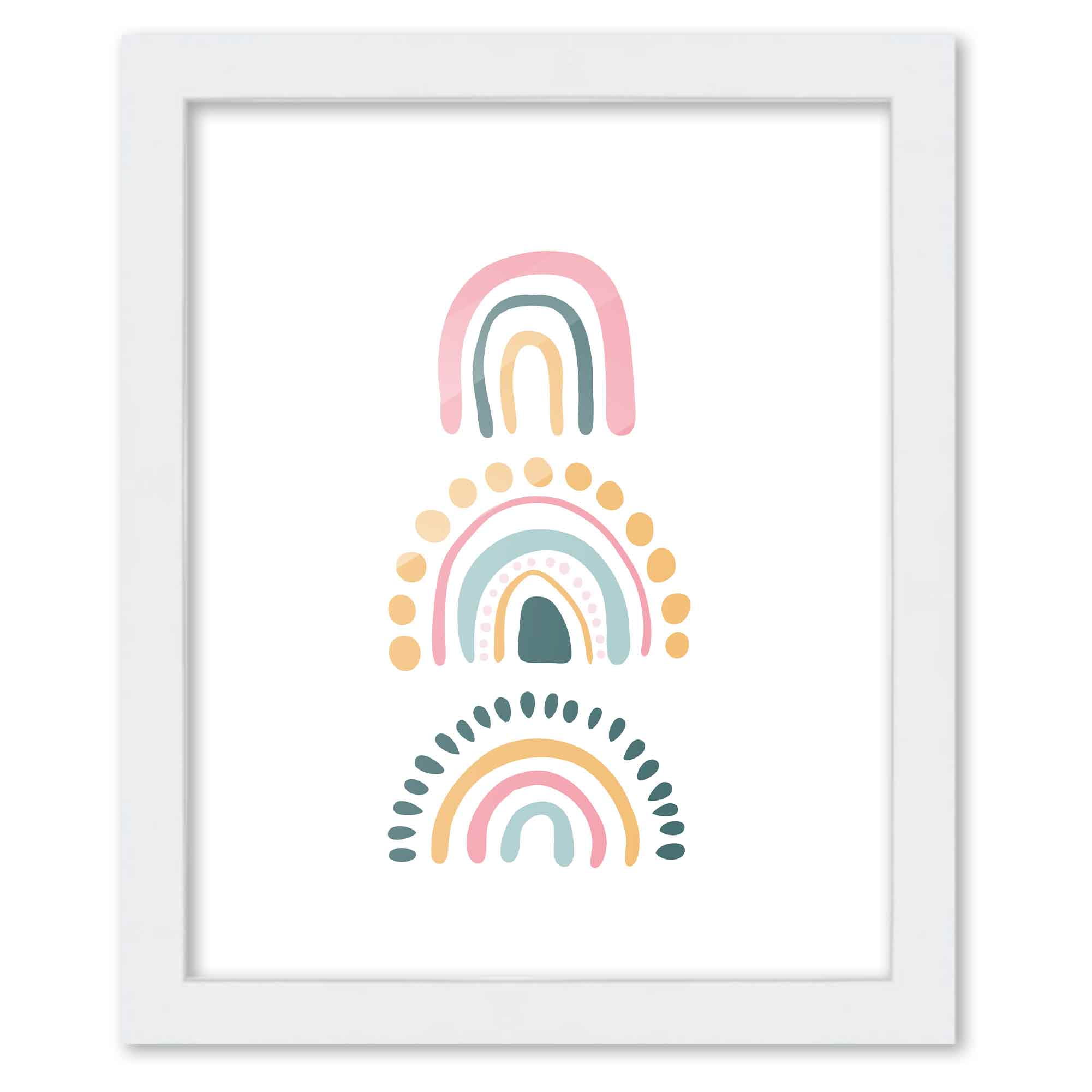 8x10 Framed Nursery Wall Art Boho Rainbow Poster In White Wood Frame ...